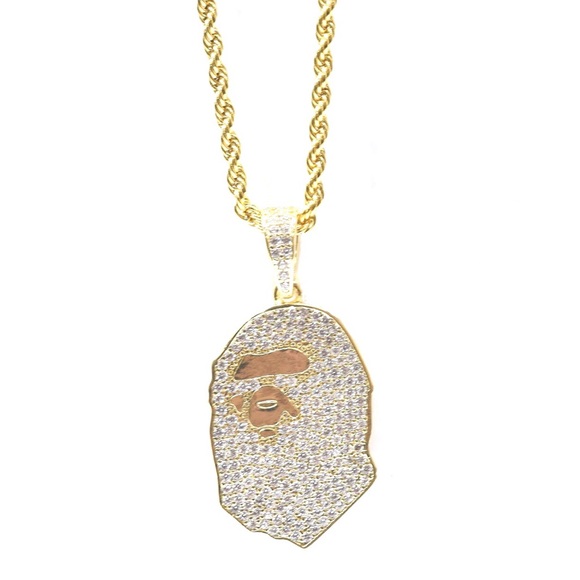 Accessories | 14k Gold Finish Lab Diamond Bape Ape Charm Chain | Poshmark